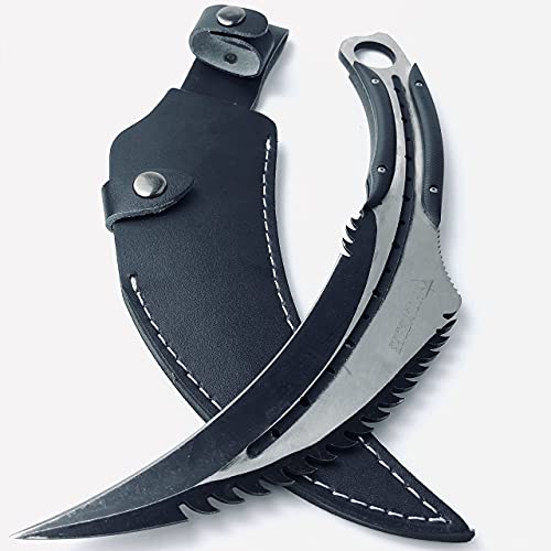 HOLYEDGE 13 Inch Heavy Duty Extra Large Eagle Karambit Fixed Blade Knife - 6.5 Inch Blade with Leather Sheath Full Tang D2 Tactical Survival Hunting CSGO Claw Knives (Black&White)