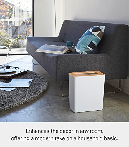 Yamazaki Home Trash Can - Small Modern Home Wastebasket for Bathroom Kitchen office Steel + Wood One Size Ash