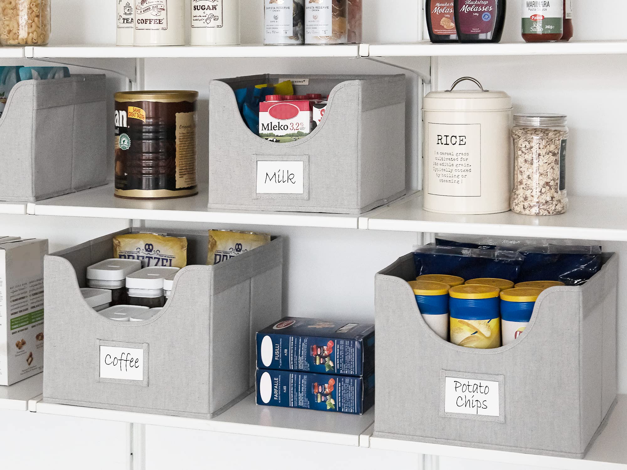 StorageWorks Closet Storage Bins, Fabric Storage Bins, Shelf Storage Baskets with Cutout Window and 2 Handles, Closet Bins for Shelves, Large, Grey, 4-Pack