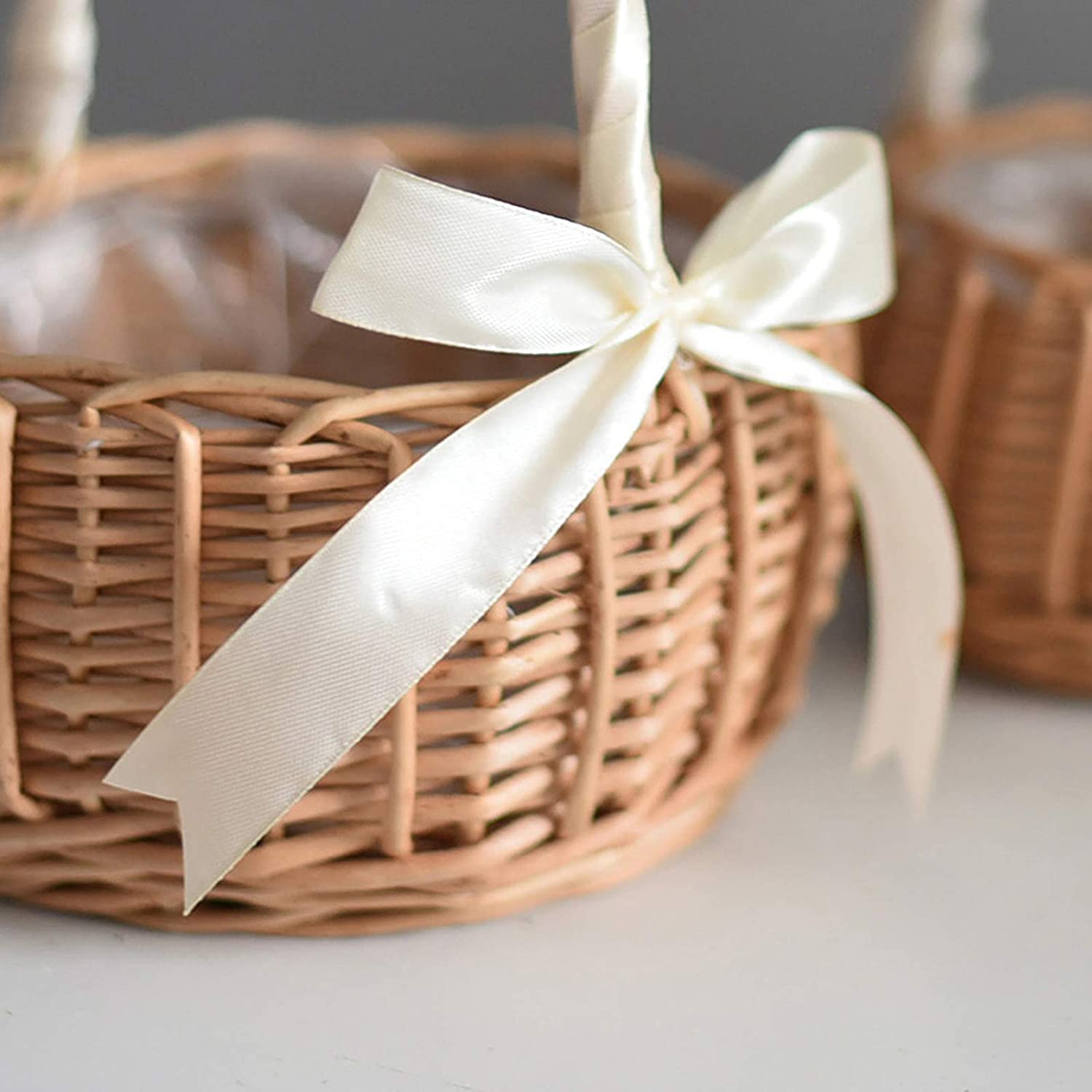 Woven Flower Basket Flower Girl Basket Wicker Basket Candy Gift Basket for Wedding Birthday Party Favor - Size S