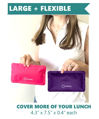 Soft Ice Packs for Lunch Box, Bags, Bento Boxes, 4 Pack, Slim Reusable and Refreezable Pouches for Kids Girls Adults, Travel, School, Work, or Camping, Long Lasting Cold, Flexible | Pink Purple