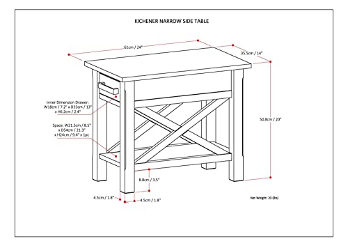 SIMPLIHOME Kitchener SOLID WOOD 14 inch wide Rectangle Contemporary Narrow Side Table End Table in Farmhouse Grey with Storage, 1 Drawer and 1 Shelf