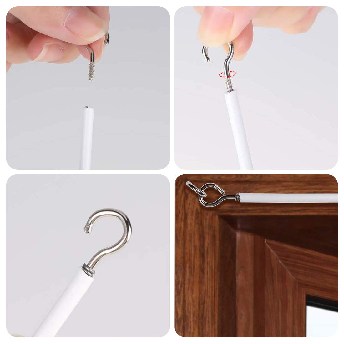 White Curtain Wire 5 Meter Wall Decor Picture Hanging Kit with 6 Pairs of Screw Eyes and Hooks for Net Curtain Rods Clothesline Hanging Decor