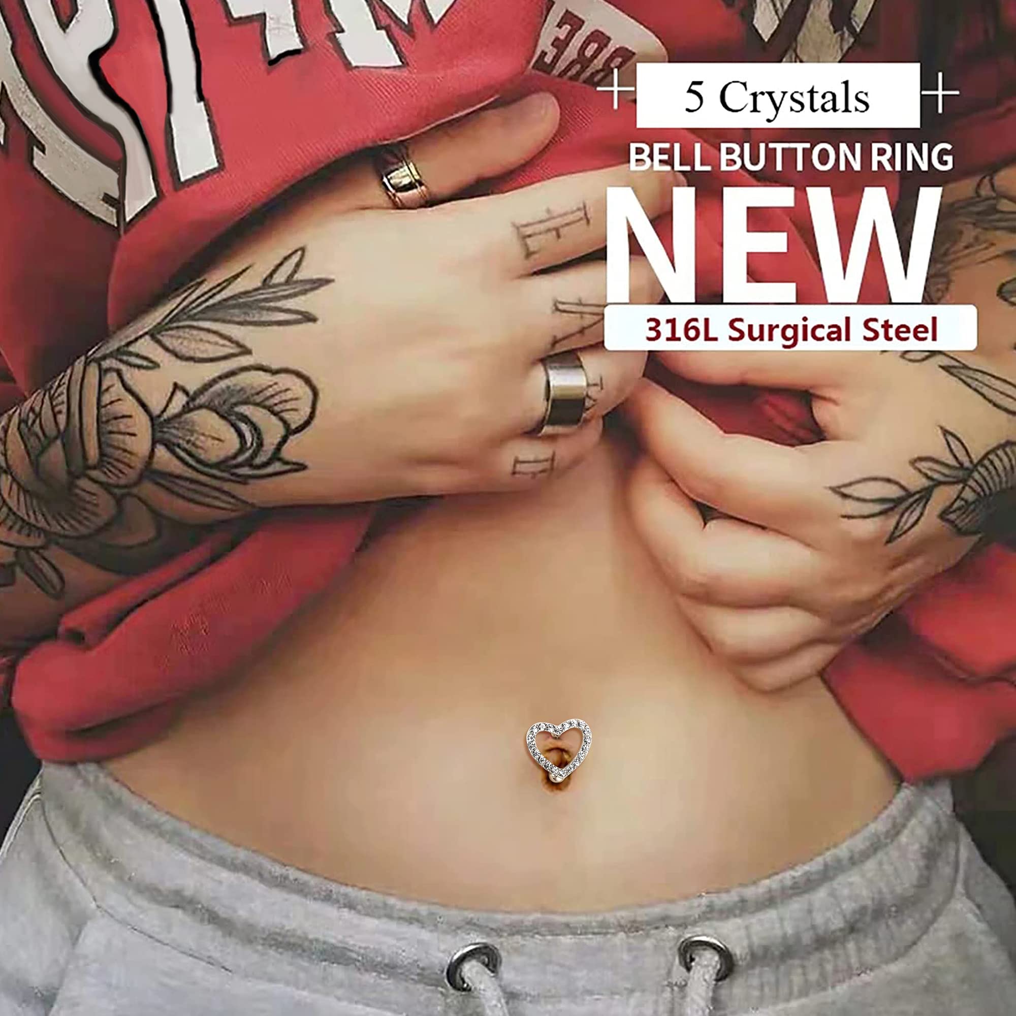 Jstyle Surgical Steel Belly Button Ring for Women Belly Piercing Dangling Cute Heart Butterfly Navel Rings Pack Silver