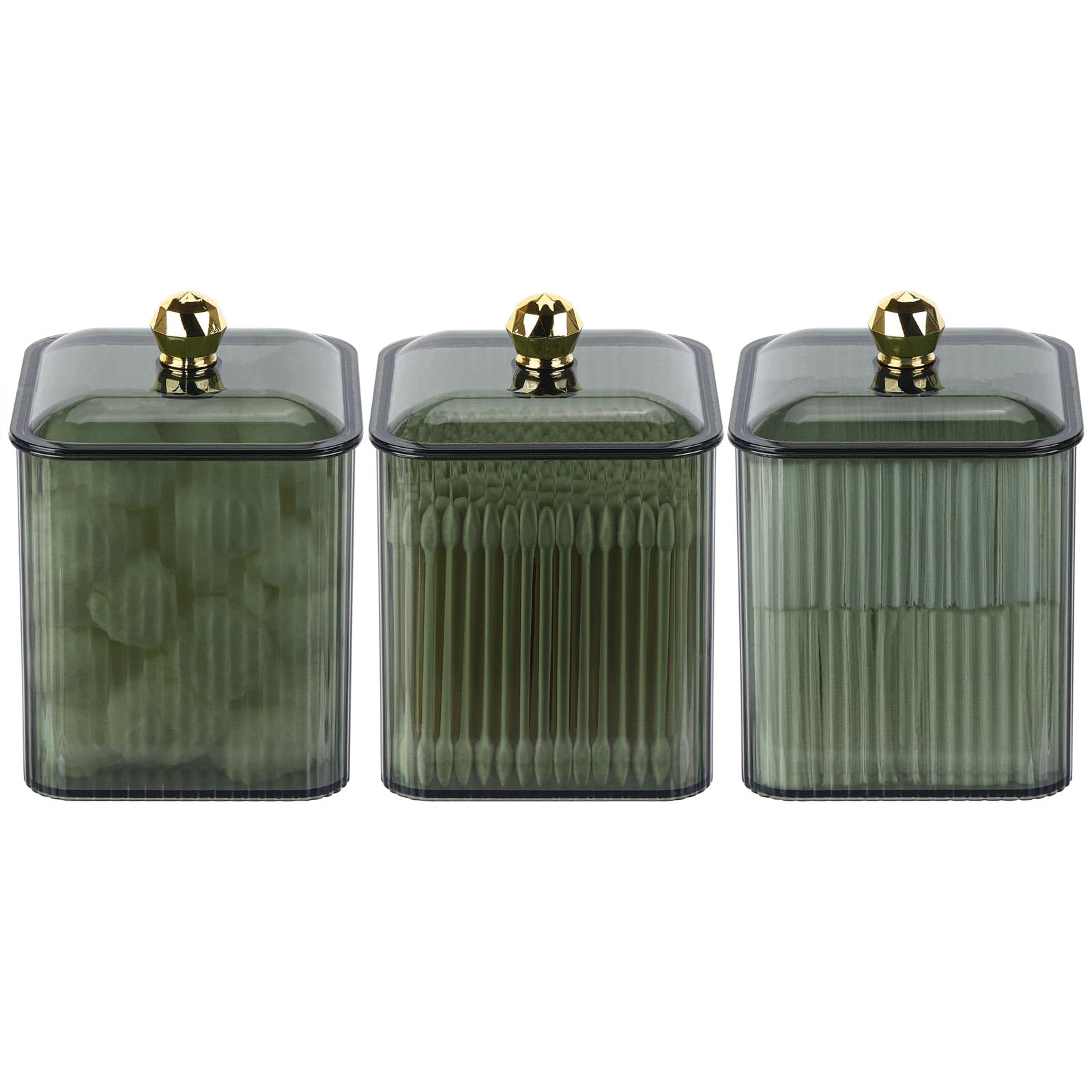 Tbestmax 3 Pack Qtip Holder Dispenser Clear Bathroom Organizer Jar Cotton Swab/Pad/Ball Holder Container Cosmetics Storage for Vanity(Green)