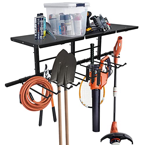 uyoyous Garage Organizers and Storage 47.2Inch Large Wall Mount Garage Rack Heavy Duty Garage Storage System with 9 Removable Hooks Load 290 lbs Tool Hanger Rack