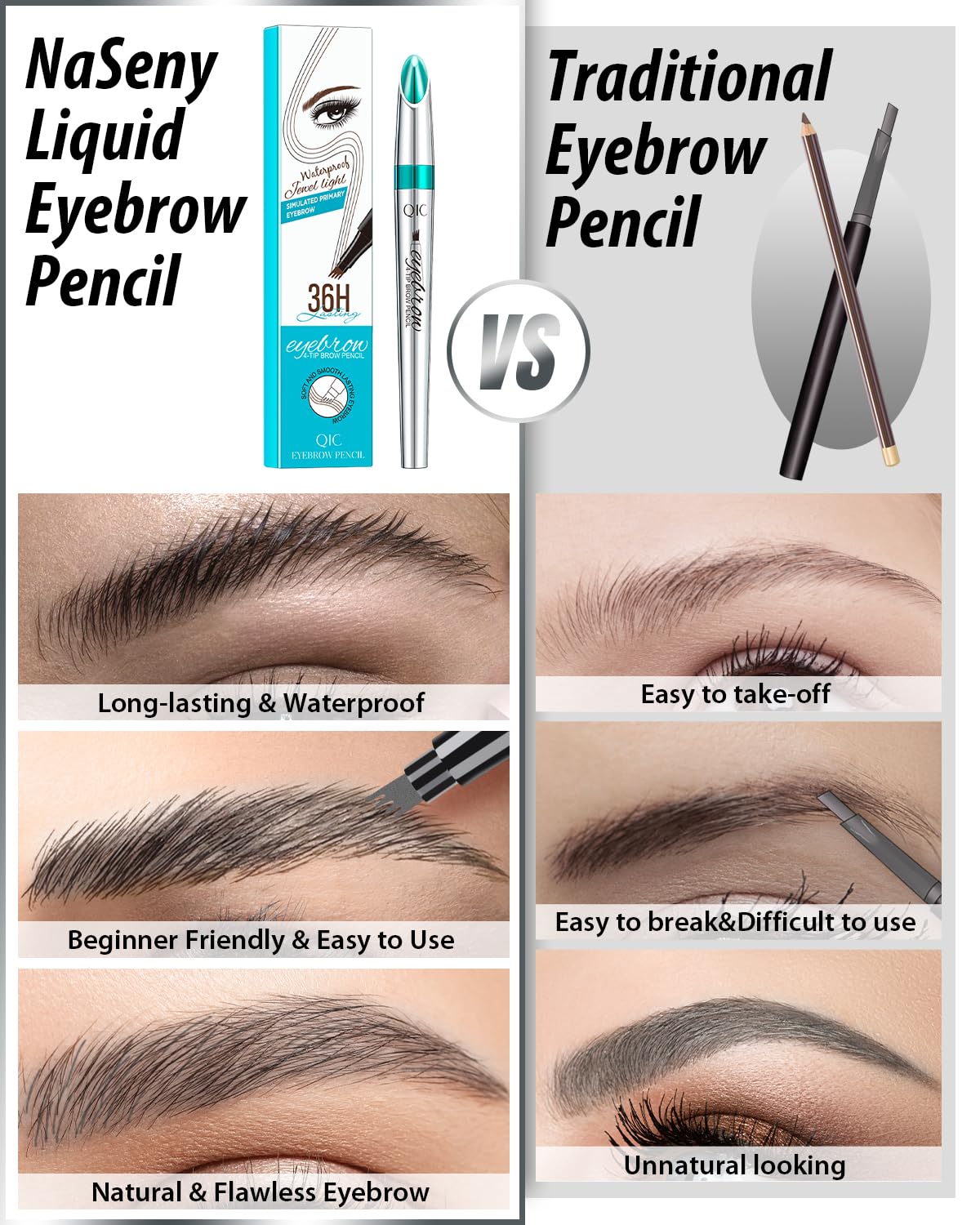 NaSeny Microblading Eyebrow Pen with 4 Micro-Fork Tips Applicator,Waterproof Liquid Eyebrow Pencil Tattoo Ink Brow Pen Creates Natural Hair Like Eyebrows Smudge-Proof Eye Makeup Last 24H (Dark Brown)