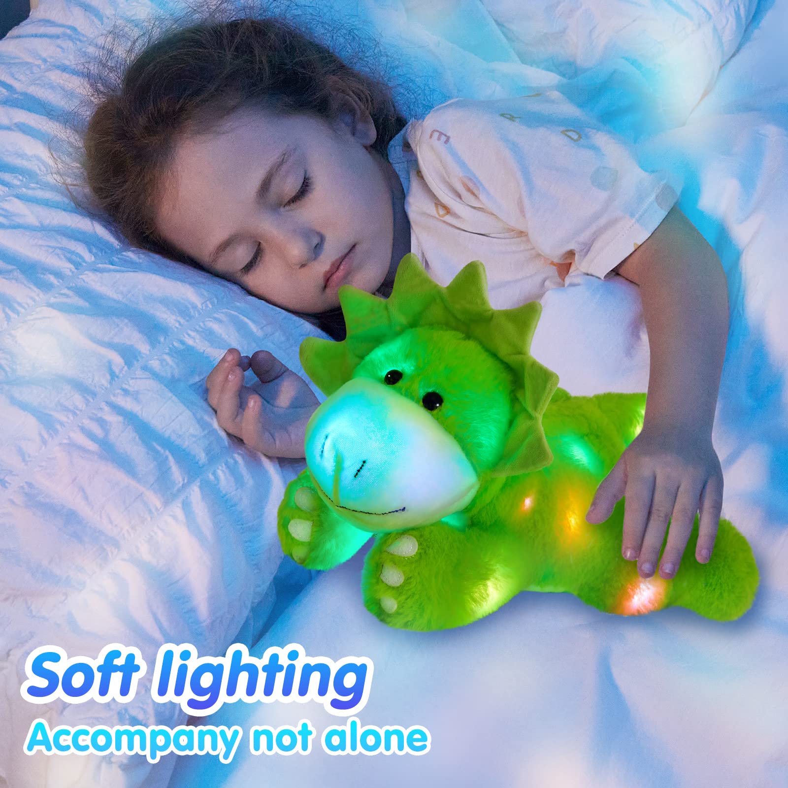 Glow Guards 15'' Light up Triceratops Dinosaur Stuffed Animal,LED Soft Dinosaur Plush Toy with Night Lights Glow in The Dark,Children's Day Birthday for Toddler Kids
