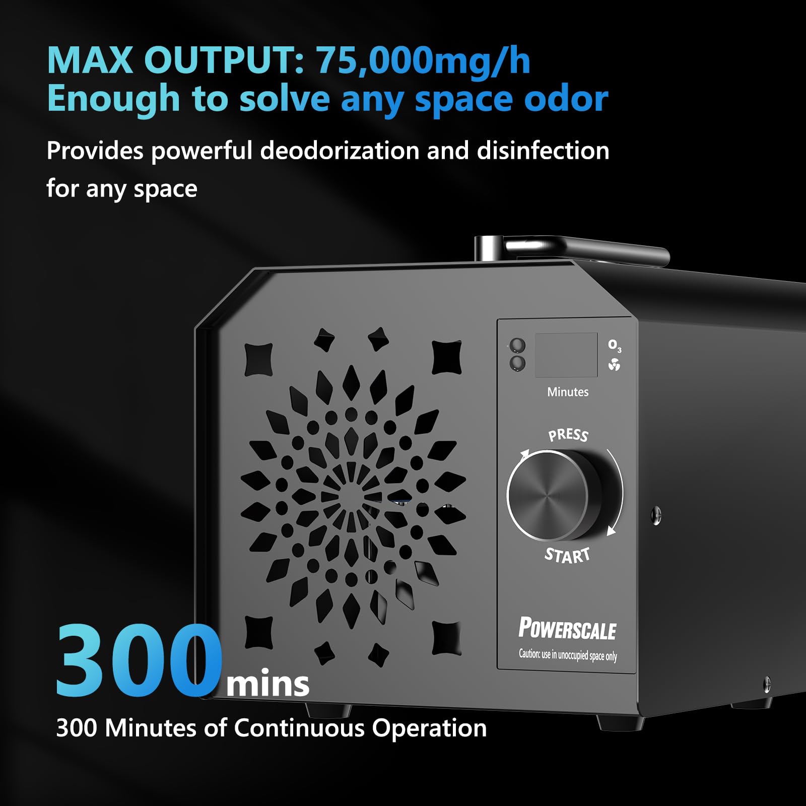 PowerScale Ozone Generator 75,000mg/h OZB1 Ozone Odor Eliminator Commercial Ozone Machine Odor Removal, For Home, Car, Pet Room Ozone Machine - High Capacity Ionizer Ozone Air Purifier, Black