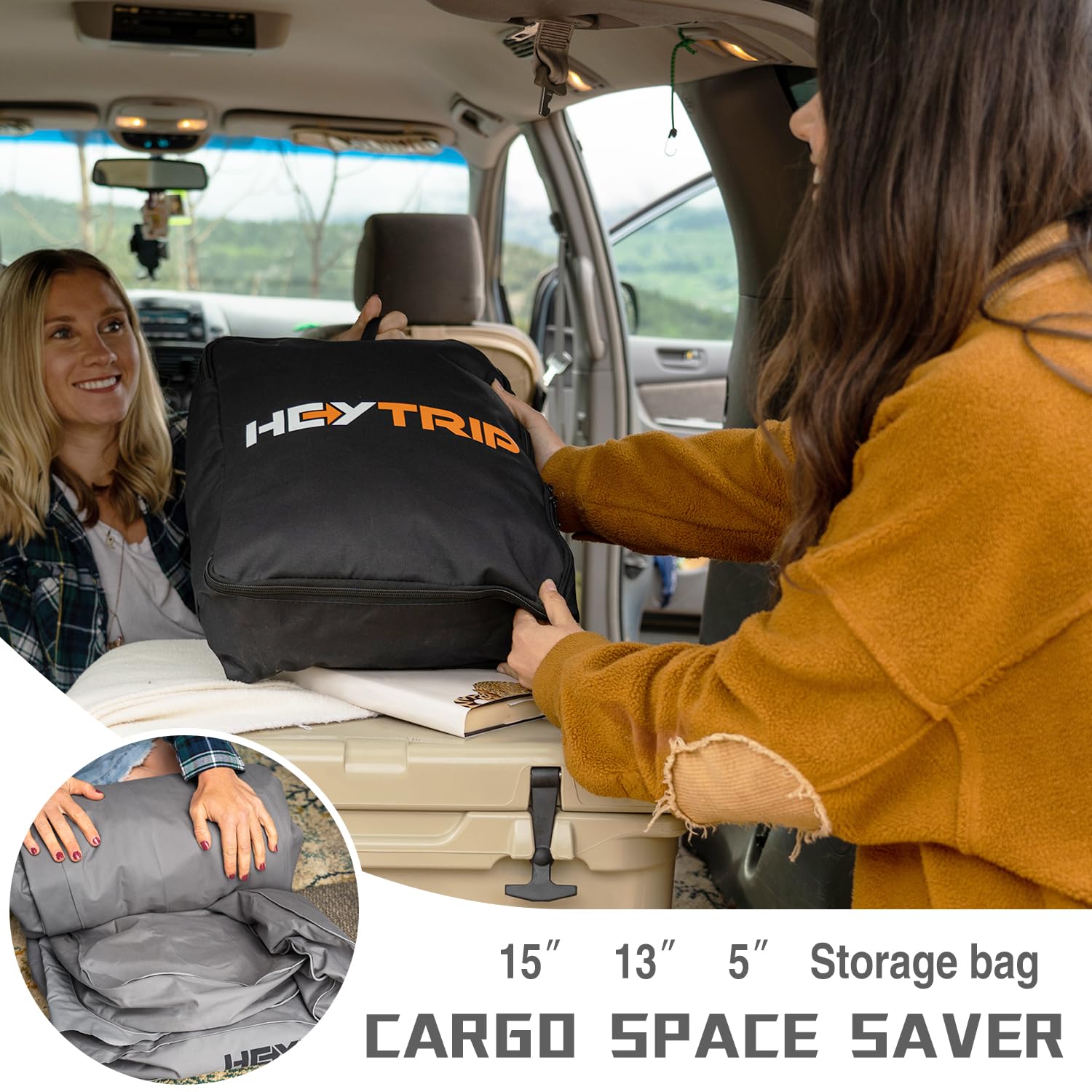 HEYTRIP SUV Inflatable Air Mattress for Car Camping, 4 Inch Thickened Car Camping Bed, Adjustable Firmness Sleeping Pad for 2 Persons (72 x 47 x 4 Inch)