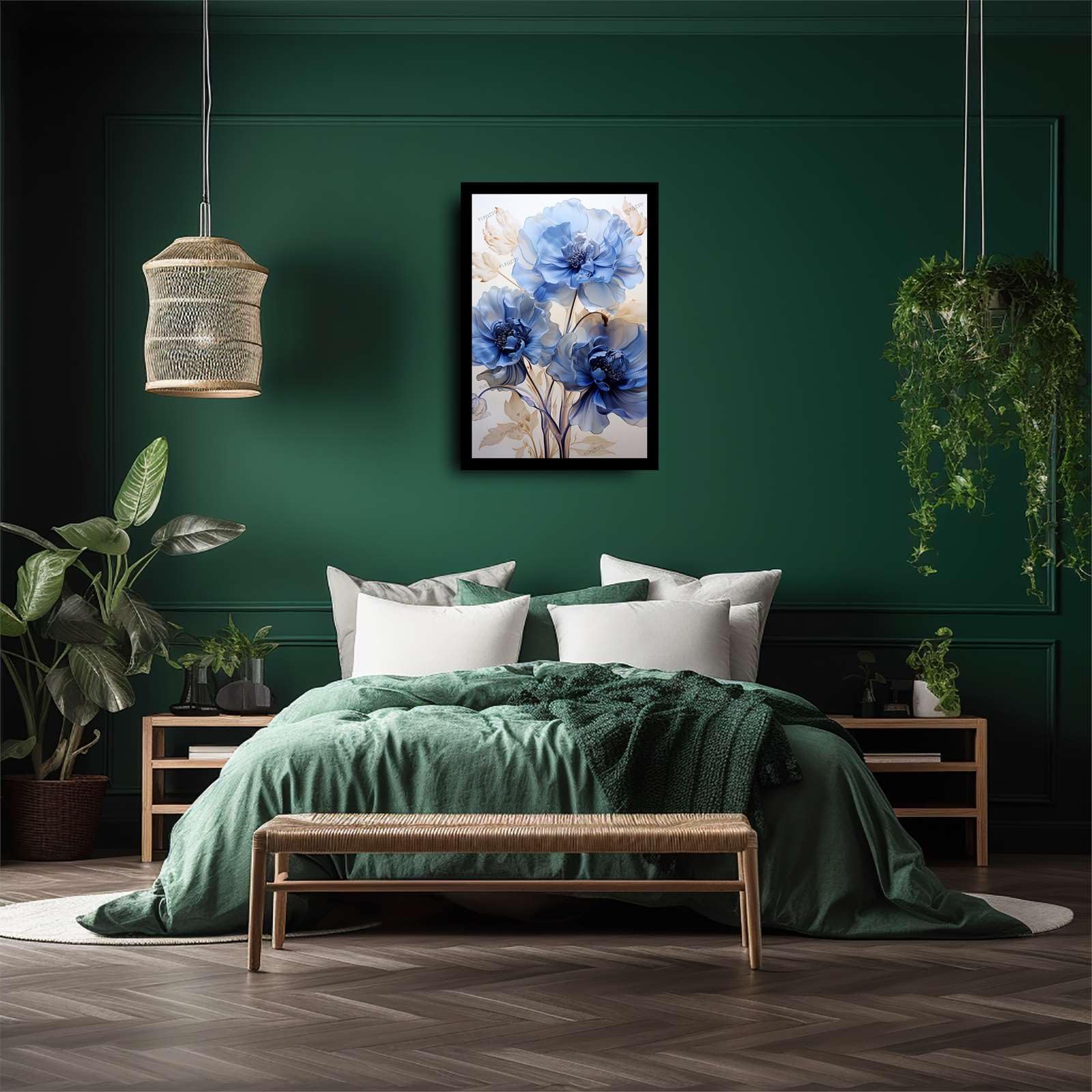 FLFGIDD Wall Art Blue Flowers Oil Painting Canvas Wall Art Colorful Wall Painting Flowers for Kitchen Modern Bathroom Wall 4x6inch with Solid Wood Frame