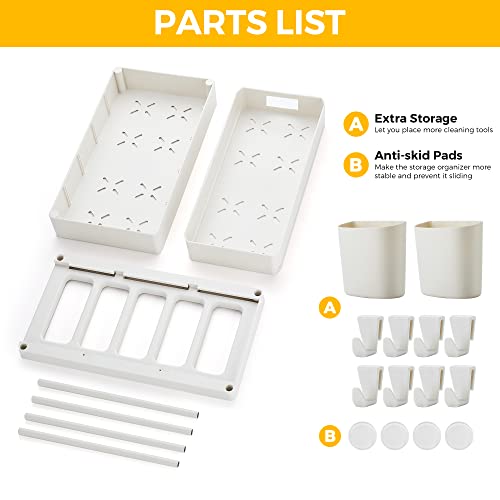 Ravinte 2 Pack Pull Out Under Sink Organizer 2 Tier Multi Purpose Sink Organizers Storage For Bathroom Kitchen Sink Storage Organizer With Hook & Hanging Cup White Sliding Cabinet Organizer