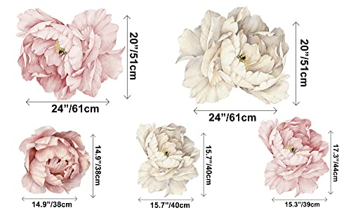 Murwall Floral Peonies Wall Decal, Peony Bouquet Flowers Removable Peel and Stick Wall Sticker