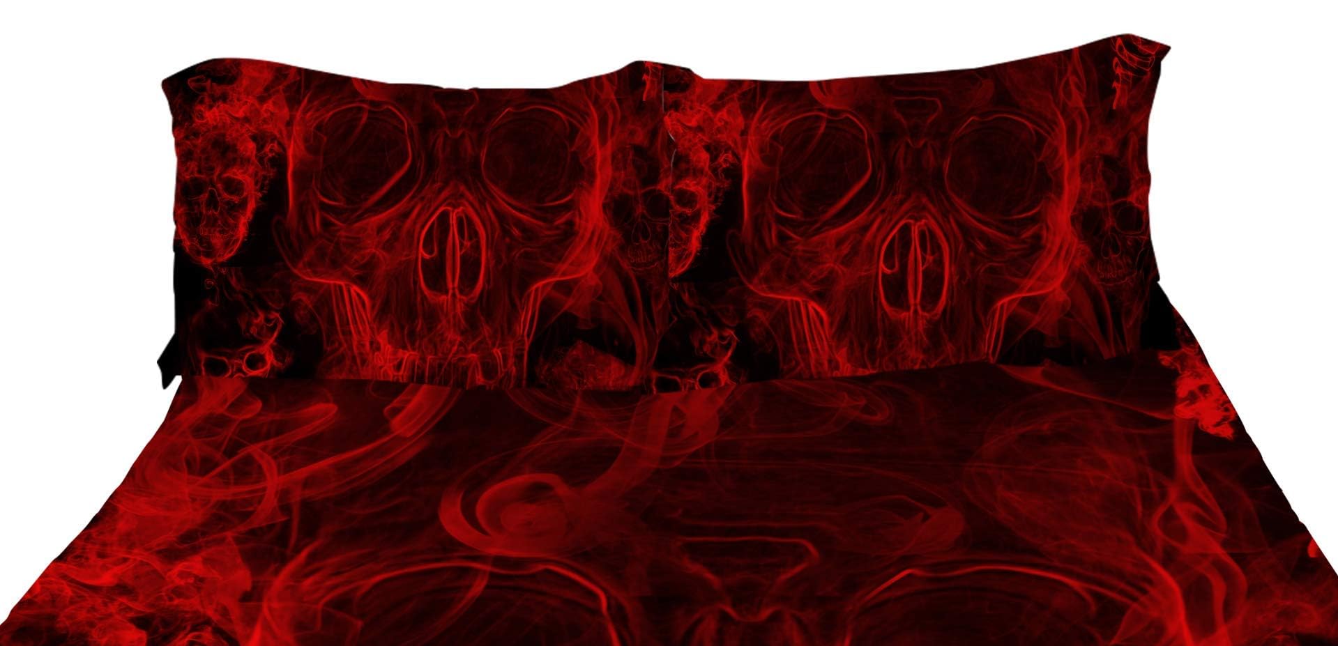YSJ 3 PCS Duvet Cover Set with Zipper Closure,Ties-Black Red Skull Pattern Printed-Full Size Bedding Set Comforter Protector Pillowcases (Full)