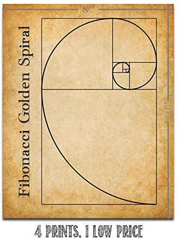 Math Art Prints-Archimedean Spiral, Euler's Formula, Fibonacci Golden Spiral, Pythagoras Theorem-Set of Four Gallery Wall 8x10 Unframed - Gift & Decor For Teachers, Classroom & Math Students Under $20