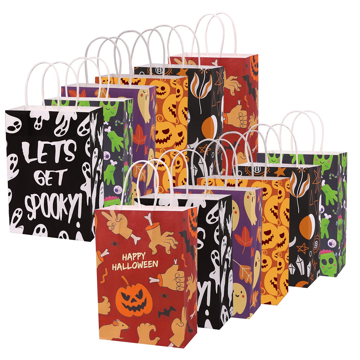 XIMISHOP 24PCS Halloween Kraft Gift Goodies Paper Bags Bulk with Handles for Halloween Party Favors