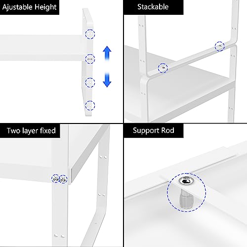 SANNO Expandable Cabinet Shelf Rack, Stacking Shelf Large Kitchen Cupboard Organizer Stackable Counter Shelf Organizer Large Expandable Shelves, White 3 Pack