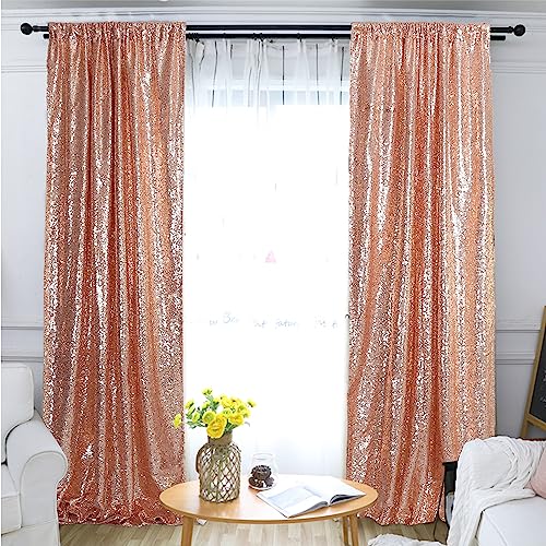 TRLYC 2pcs 2FTX8FT Rose Gold Sequins Backdrop Curtain