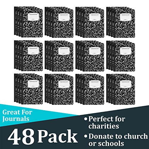 VEEBOOST Composition Notebooks, Wide Ruled Composition Notebook, Black Marble Covers Composition Notebook, 100 sheets (48, Wide Ruled Composition)