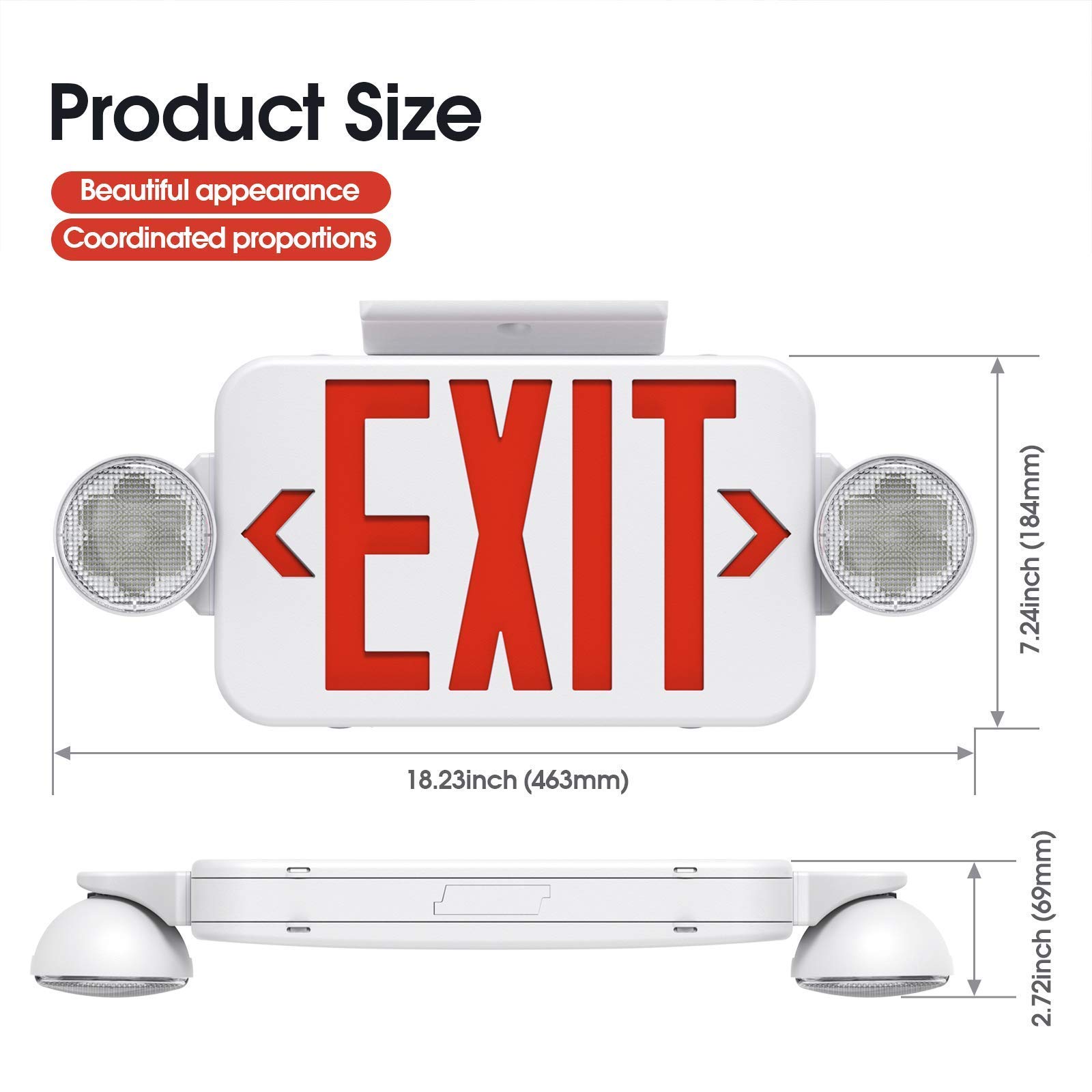 SASELUX 2 Pack Switchable Red/Green, Double Sided and Battery Backup Exit Light Bundle 6 Pack Exit Sign with Emergency Lights, Two LED Adjustable Head Emergency Exit Light with Battery