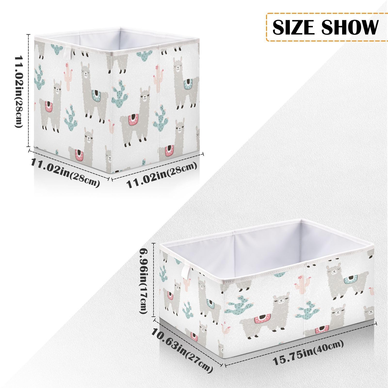 WELLDAY Storage Basket Cacti and Llama Foldable 11 x 11 x 11 In Cube Storage Bin Home Decor Organizer Storage Baskets Box for Toys, Books, Shelves, Closet, Laundry, Nursery