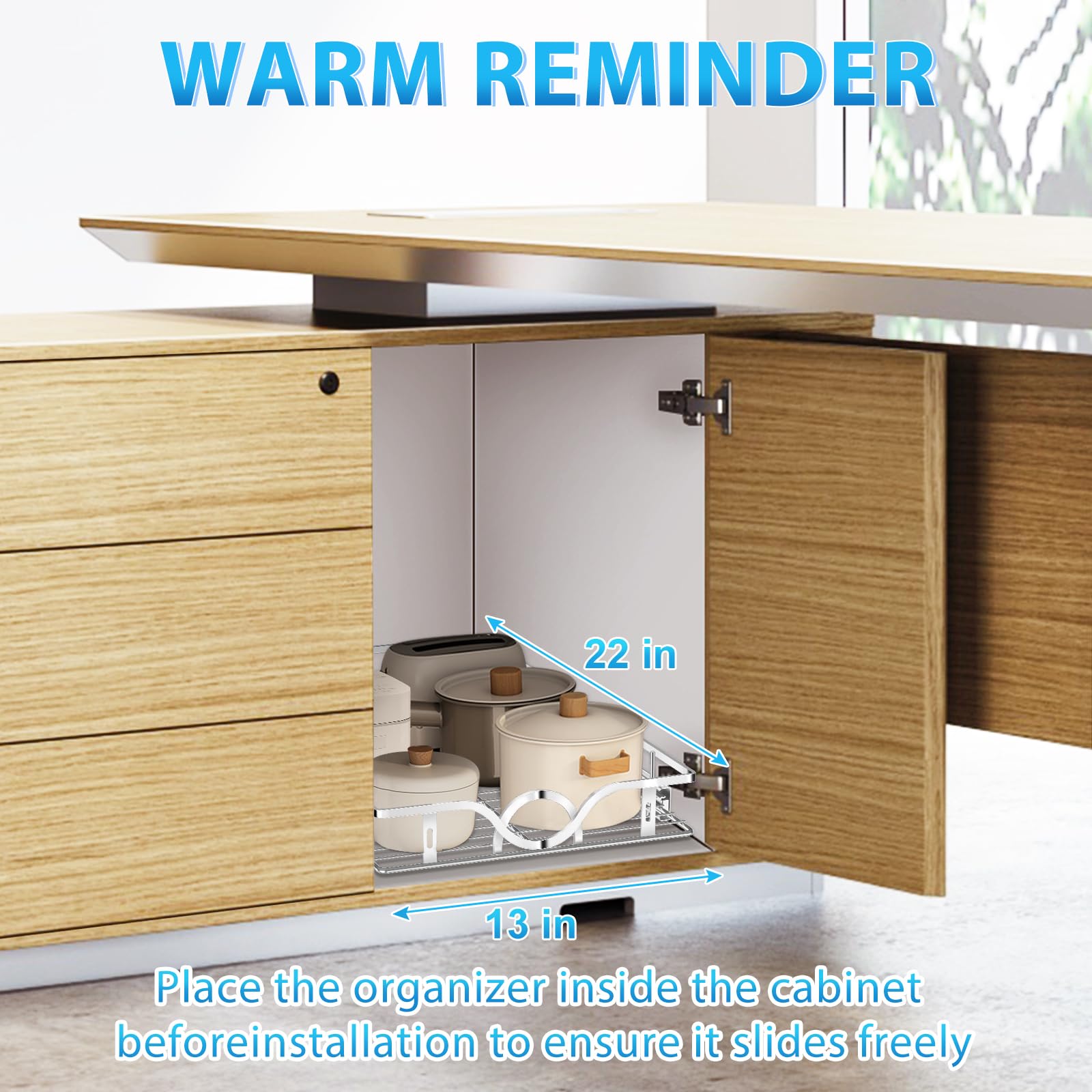 Tksrn Pull Out Cabinet Organizer(12" W x 21" D),Cabinet Drawers Slide Out Shelves for Kitchen,Under Sink Organizer Storage for Cabinet in Home, Pantry, Bathroom(NEED 13" W and 22" D Cabinet)