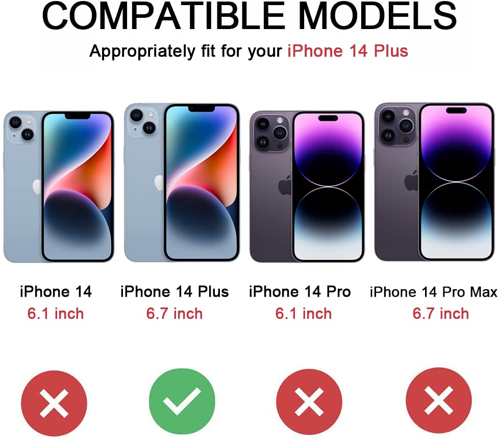 VEGO [5 in 1 Magnetic Case for iPhone 14 Plus 5G 6.7 Inch 2022, [2 Pack Tempered Glass Screen Protector +2 Pack Camera Lens Protector] Yellowing Resistance Slim Clear Case for iPhone 14 Plus