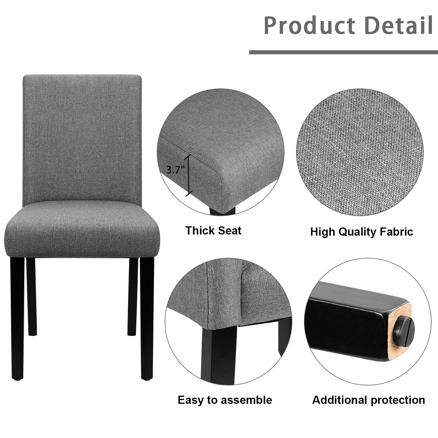 Furniwell Dining Chairs Upholstered Parson Urban Style Kitchen Living Room Side Padded Chair with Solid Wood Legs Set of 4 (Fabric, Grey)