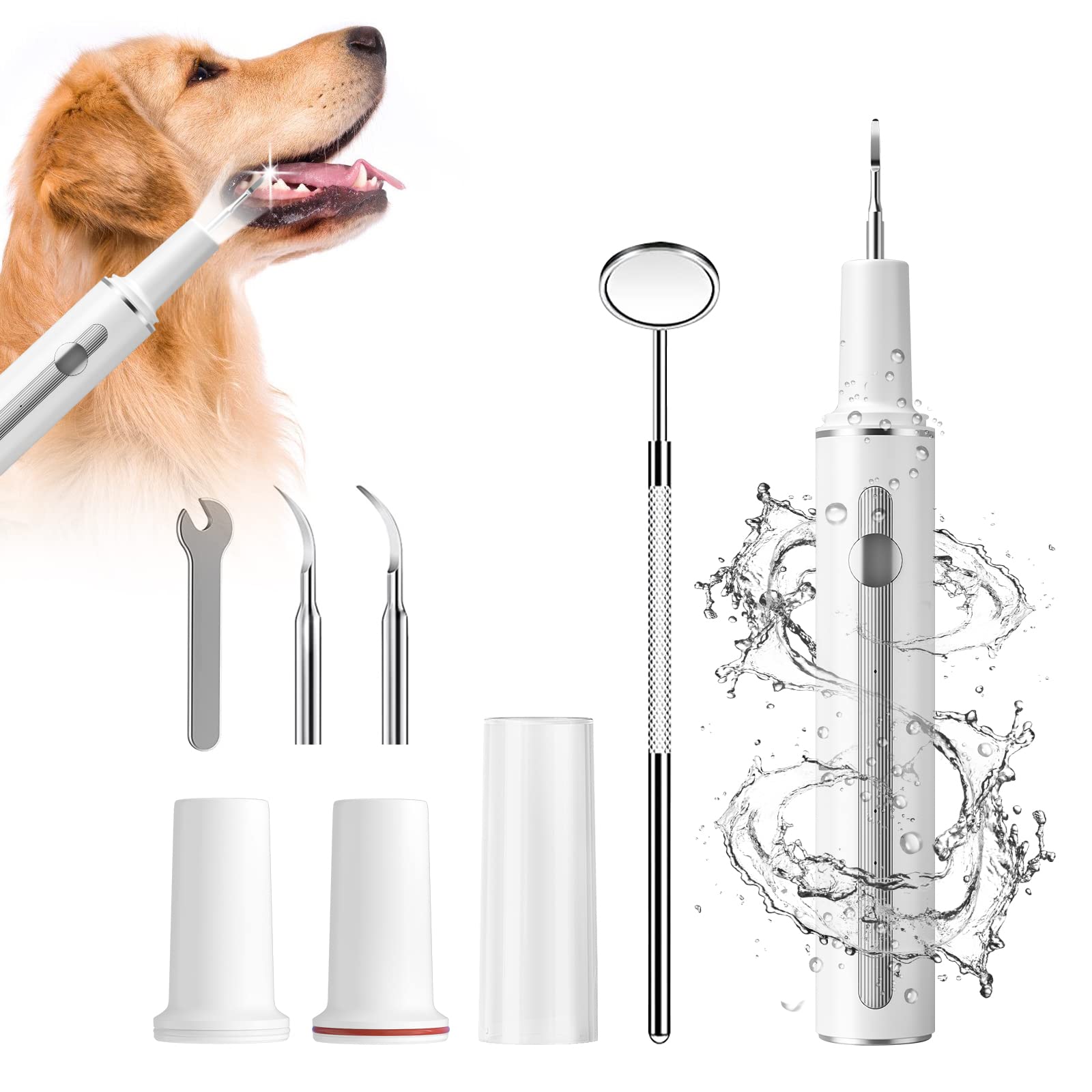 prabensei Pet Teeth Cleaning Kit with LED Light, 3 Replaceable Heads and Mouth Mirror, 3 Modes Dental Care Dog Teeth Cleaner, Home Whitening Tool