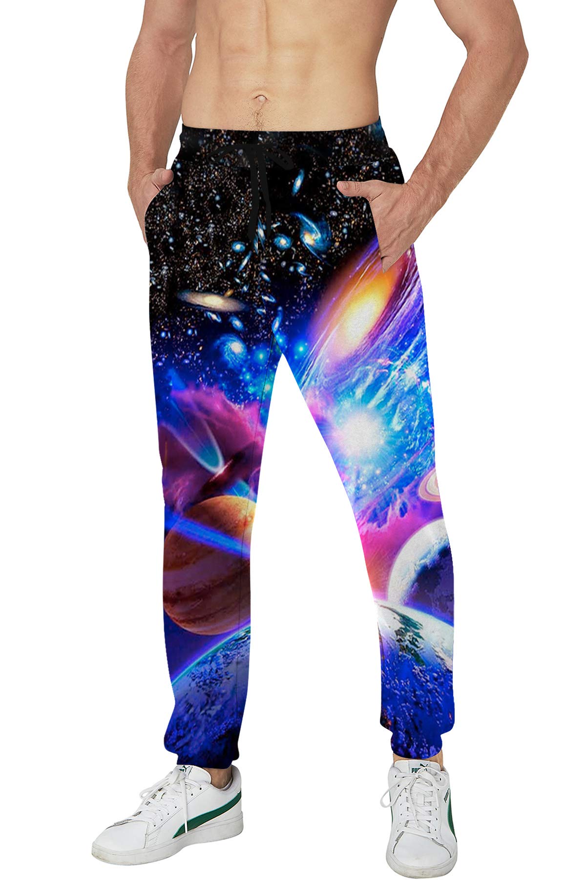 Goodstoworld Cool Galaxy Graphic Sweatpants Men Women 3D Joggers Funny Pants Men Rave Clothes Jogging Trousers with Drawstring Pockets XL
