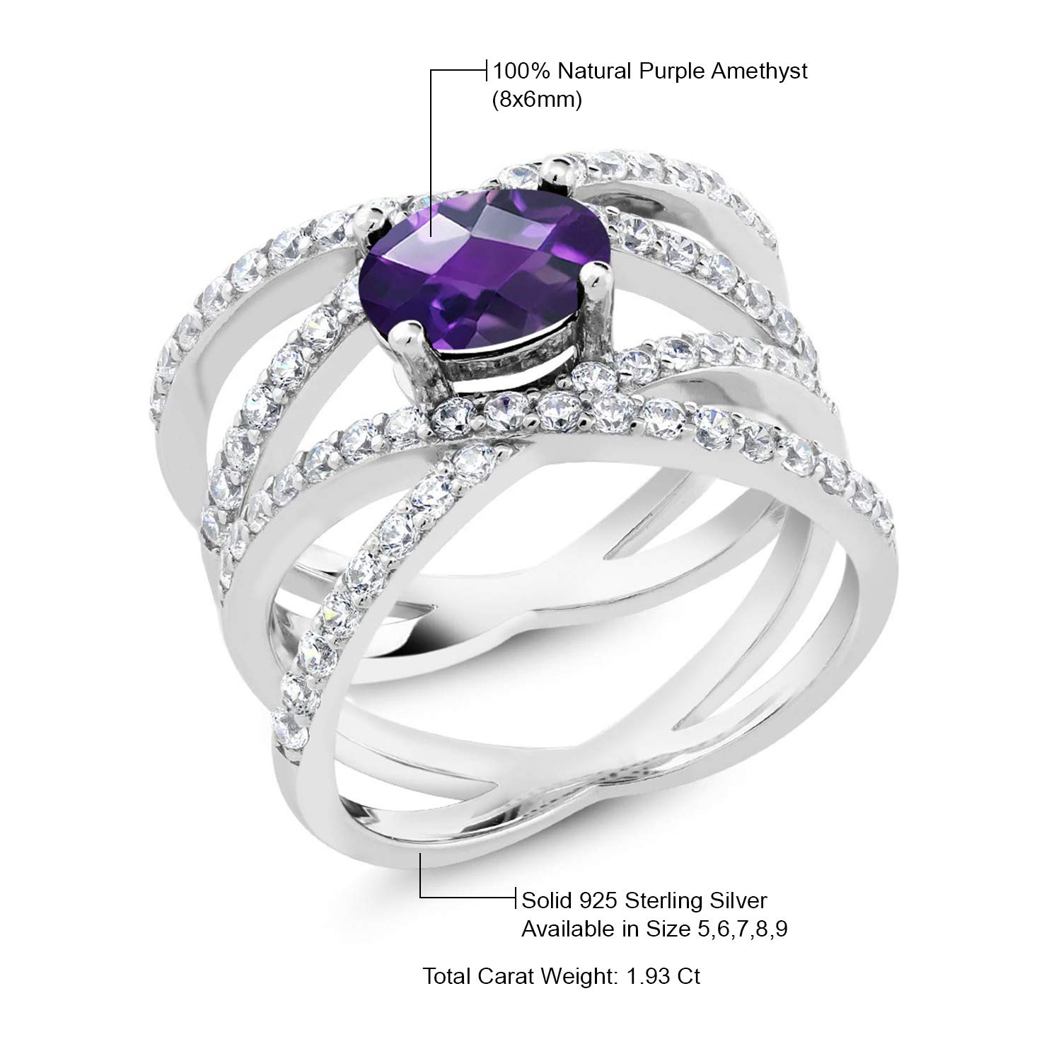 Gem Stone King 925 Sterling Silver Oval Gemstone Birthstone Criss Cross Engagement Ring | Oval 8X6MM Ring For Women | Available In Size 5, 6, 7, 8, 9