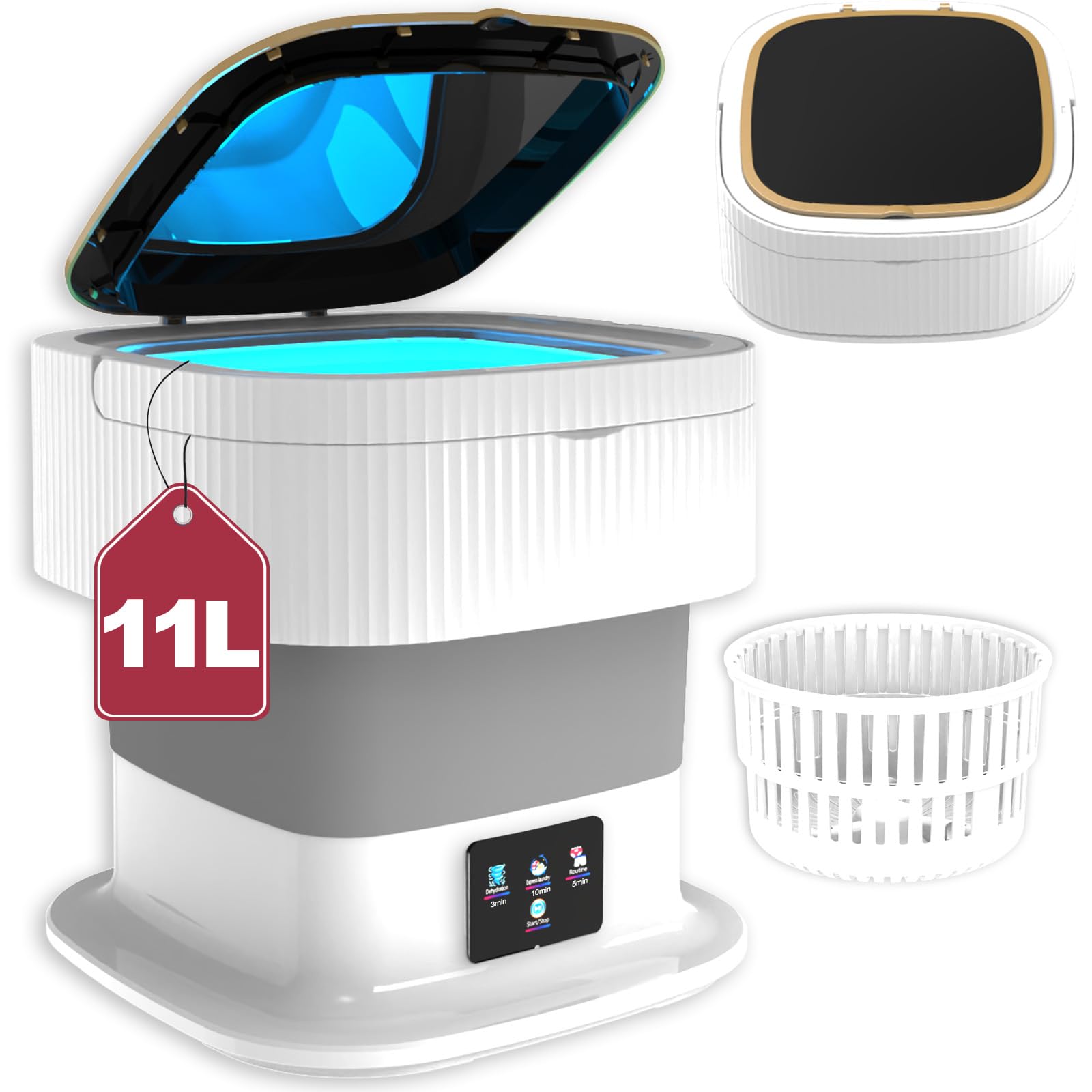 Portable Washing Machine, Mini Washer, 11L Upgrade Model Foldable Small Washing Machine, Collapsible Compact Laundry Washer and dryer 2 in 1, Apartment, Dorm, Rv, Socks, Underwear, Baby Clothes, Grey