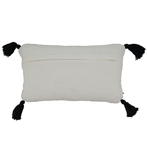 SARO LIFESTYLE Striped Tassel Corners Throw Pillow with Poly Filling, Black/White, 12"x20"