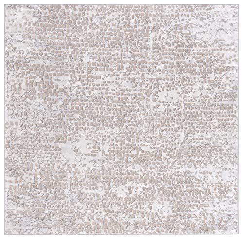 SAFAVIEH Amelia Collection 6'7" Square Beige/Grey ALA254B Modern Abstract Non-Shedding Area Rug