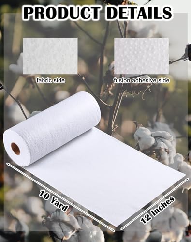 Fusible Fleece Interfacing, One-Sided Loft Fusible Fleece for Sewing, Quilting, Crafts, Clothing, Bags (12 Inches x 10 Yard) Medium Weight, Easy Iron-On Application, Enhanced Projects