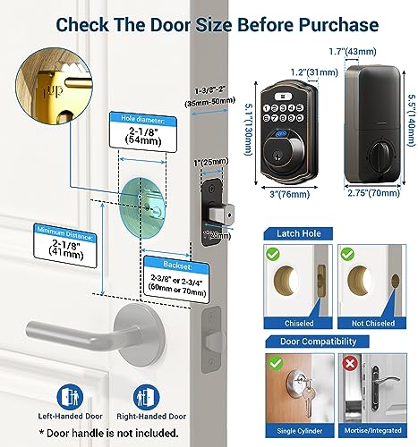 Veise Fingerprint Door Lock, Keyless Entry Door Lock, Electronic Keypad Deadbolt with Keys, Biometric Smart Locks for Front Door, Auto Lock, Anti-Peeking Password, Easy Installation, Oil Rubbed Bronze