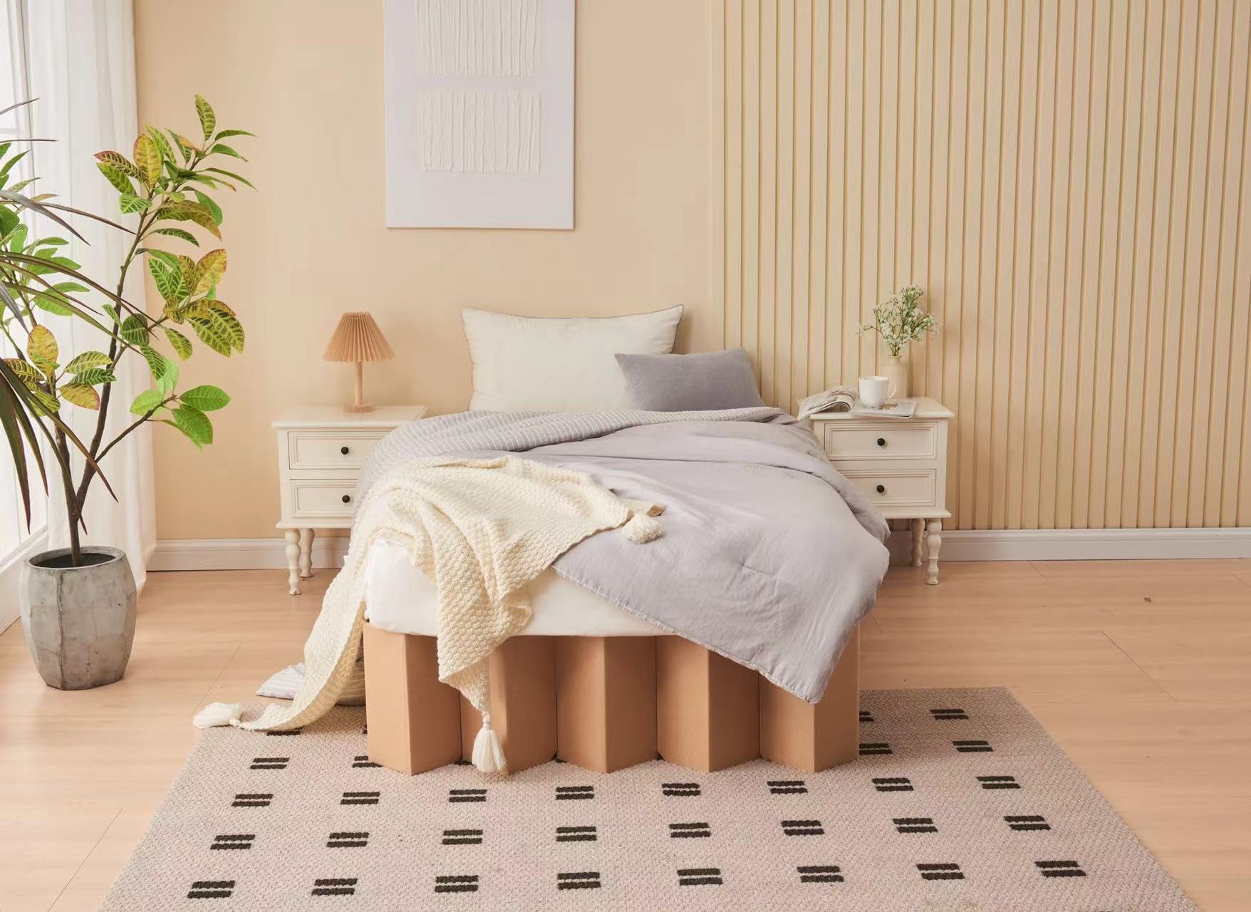 GELATSOON 13-Inch Foldable Corrugated Paper Bed Frame/High Strength Support/Easy Assembly/Recyclable/Adjustable Size/Twin XL