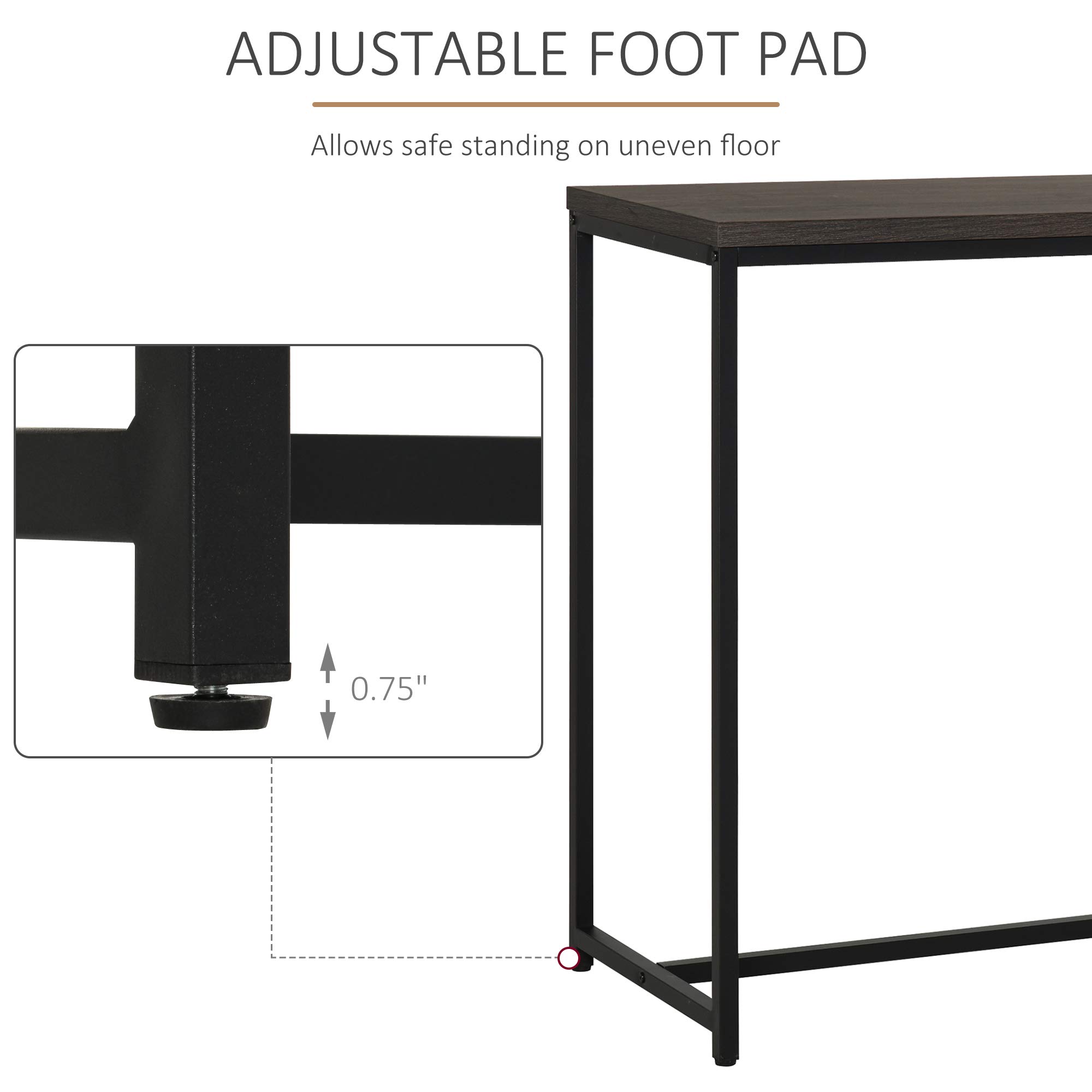 HOMCOM Industrial Steel Tube Bar Table with Wood Top, Steel Frame, 2-Tier Storage Shelf, Adjustable Footpad, Pub Table for Kitchen Dining Room, Walnut