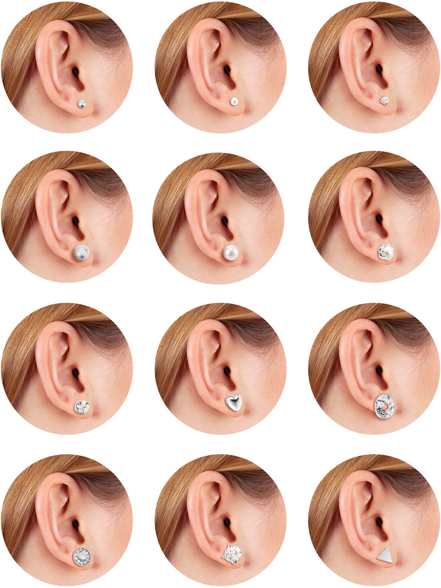 Frienda 30 Pairs Stud Earrings Multiple Earring Fake Crystal Pearl Earring Set (Silver)