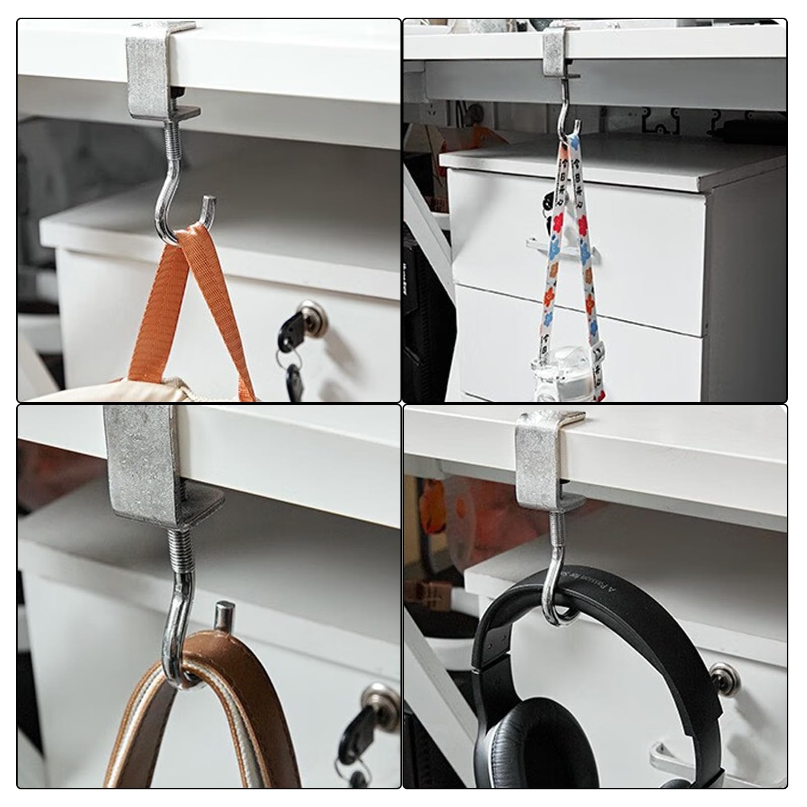 Siswilly Desk Mount Bag Holder Hook, Adjustable Sturdy Metal Purse Holder for Table, Space-Saving Bag Hook for Coffee, Keys, Umbrellas, and More