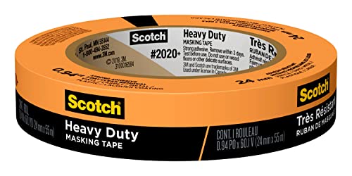 Scotch Heavy Duty Painter's Tape, 0.94 in x 60.1 yd, For Use On Vinyl, Carpet, Metal, & Plastic, Indoor & Outdoor Masking Tape, Bonds Aggressively, 3-Day Clean Removal, 1 Roll (2020+-24AP)