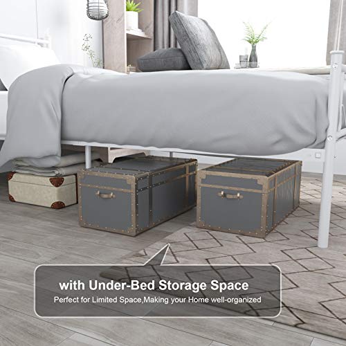 SimLife Metal Twin Bed with Storage Solid Steel Legs Great for Boys and Girls Toddler Princess Bed Frame Kid's Day Bed No Box Spring Need White