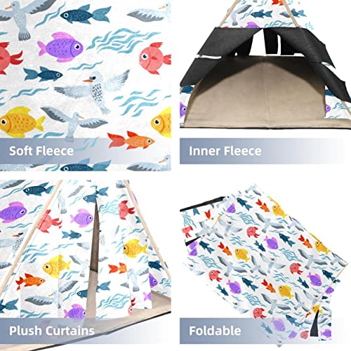 Y-DSIWX Guinea Pig Hideout House Bed, Sea Life and Birds Rabbit Cave, Squirrel Chinchilla Hamster Hedgehog Nest Cage