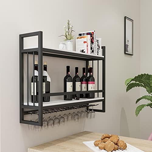 Nordic Iron Wine Rack Wall Hanging Racks,Wall Decoration Metal Wine Bottle Storage Shelf ,Creative Hanging Cup Rack Display Rack with White Wooden Board (Size : 60x20x61cm)