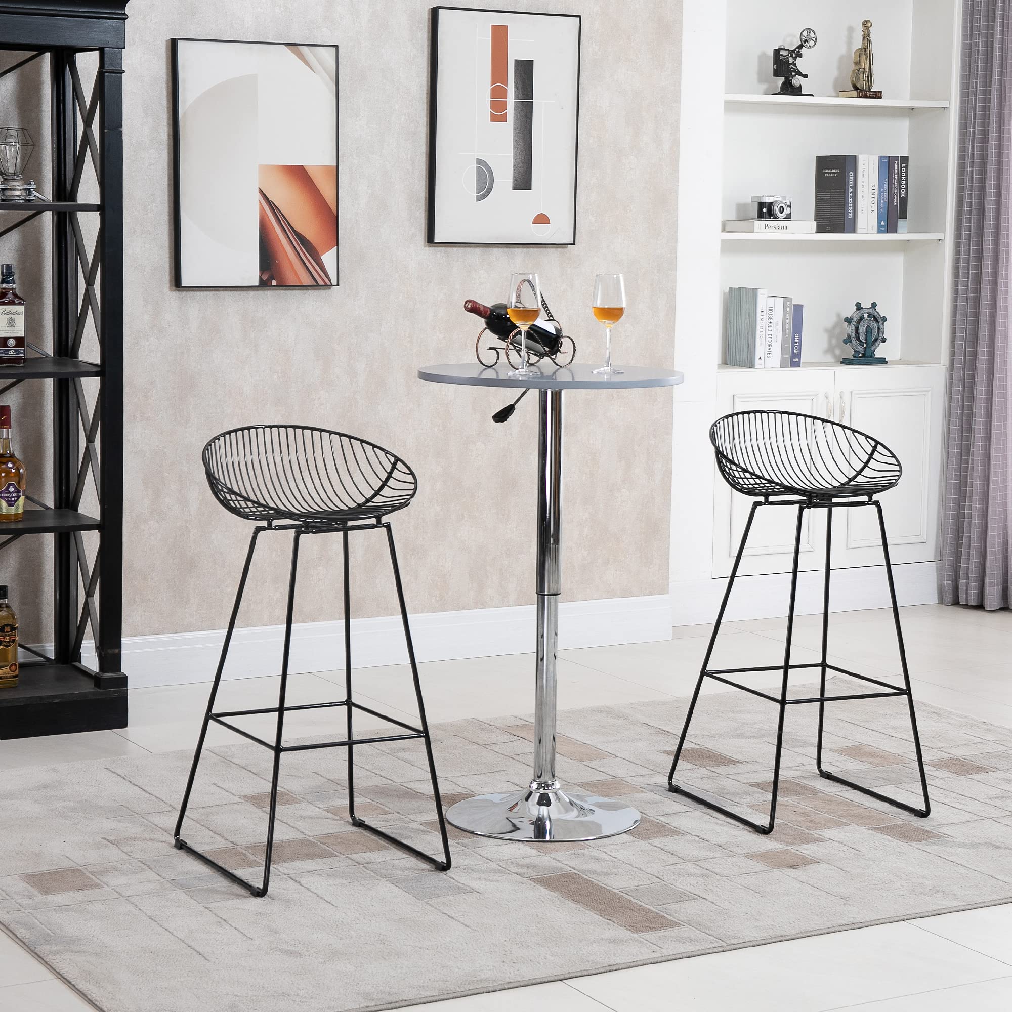 HOMCOM Modern Bar Stools Set of 2, Bar Height Barstools, 29.5" Seat Height Bar Chairs for Kitchen, Pub with Backrest and Footrest, Steel Frame, Black