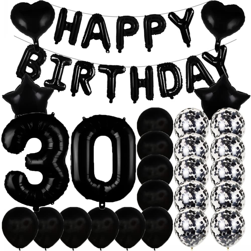 ZSNWGZ Sweet 30th Birthday Decorations Party Supplies,Black Number 30 Balloons,30th Foil Mylar Balloons Latex Balloon Decoration,Great 30th Birthday for Girls,Women,Men,Photo Props