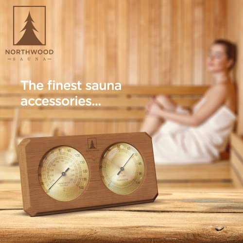 NORTHWOOD Sauna Thermometer & Hygrometer 2 in 1 - Handmade from Canadian Red Cedar Wood - Luxurious Glass and Golden Metal Dials