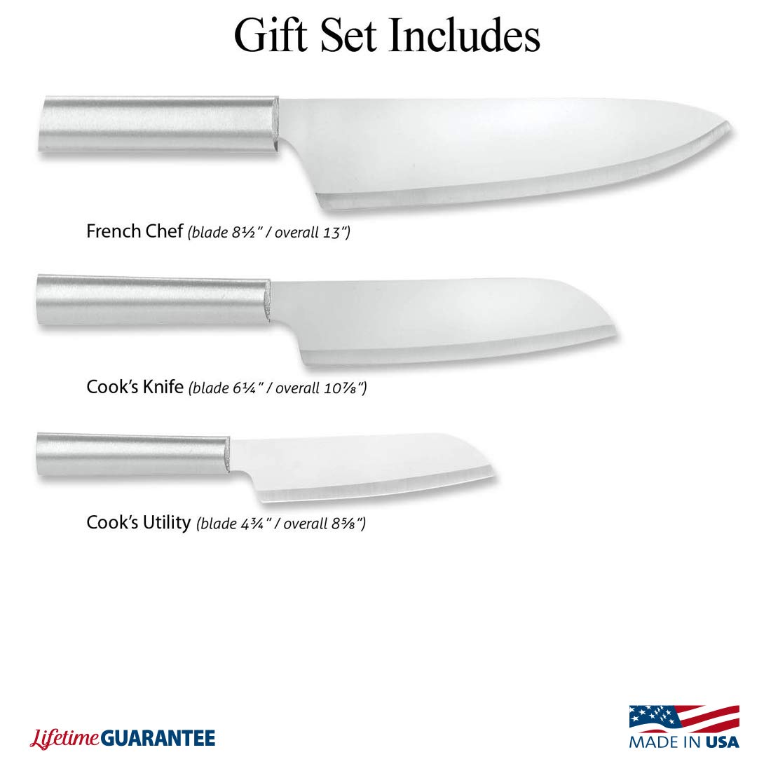 RADA Chef Select 3-Piece Large Knife Set β Stainless Steel Culinary Knives With Aluminum Handles and Knife Sharpener