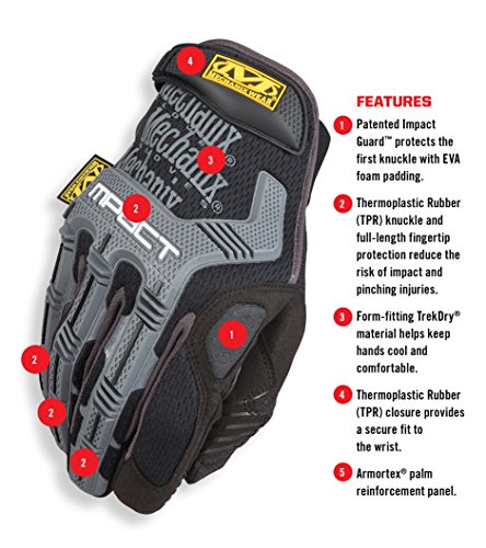 Mechanix Wear: M-Pact Work Gloves with Secure Fit, Work Gloves with Impact Protection and Vibration Absorption, Safety Gloves for Men (Black/Grey, Large)