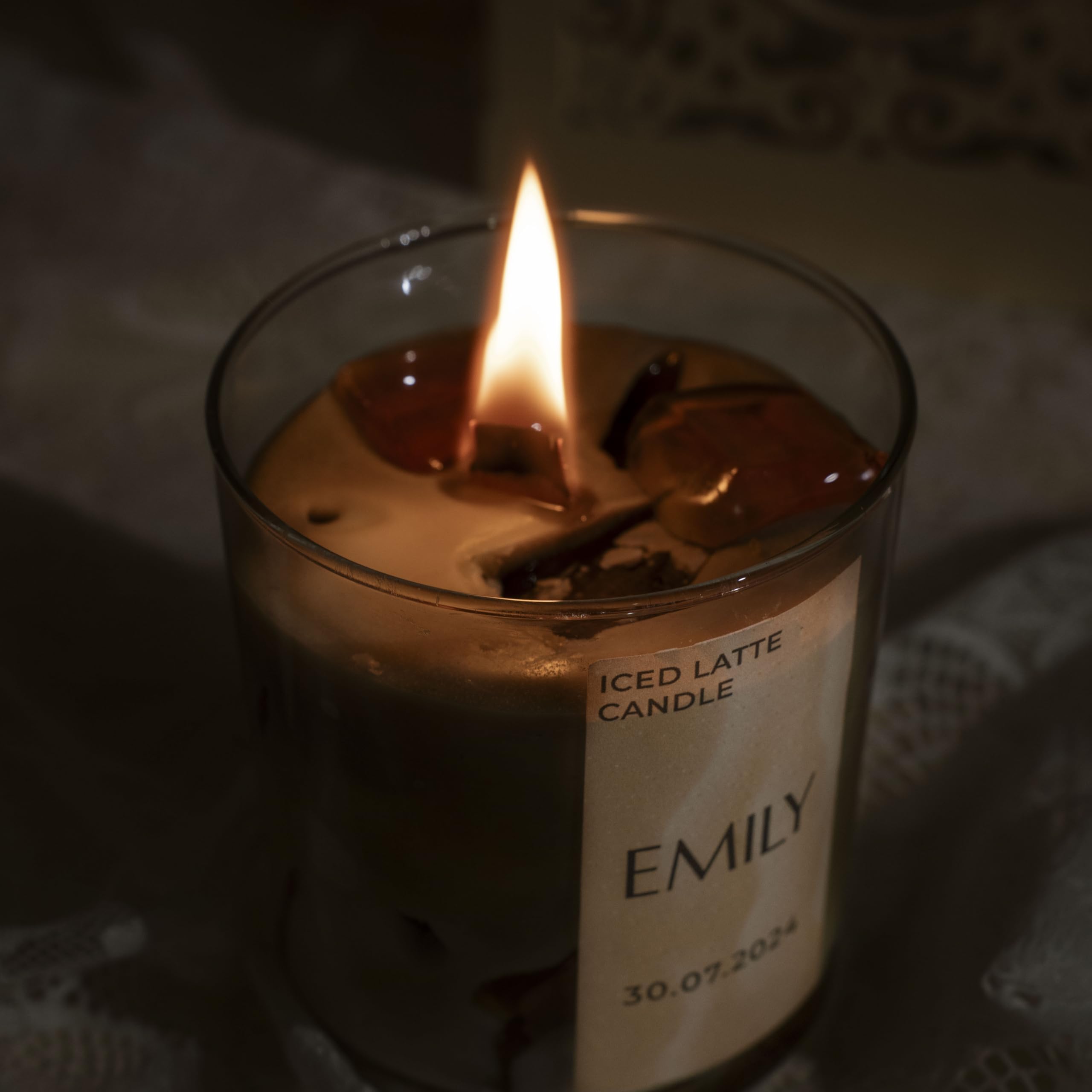 Personalized Iced Coffee Latte Candle β Custom Soy Wax Candle with Wooden Wick β Gift for Weddings, Birthdays, Bridesmaids, and Christmas Gifts